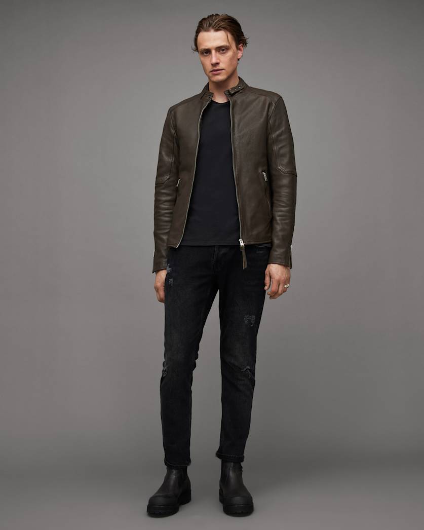 Cora Leather Snap Back Collar Jacket SPLINTER BROWN | ALLSAINTS